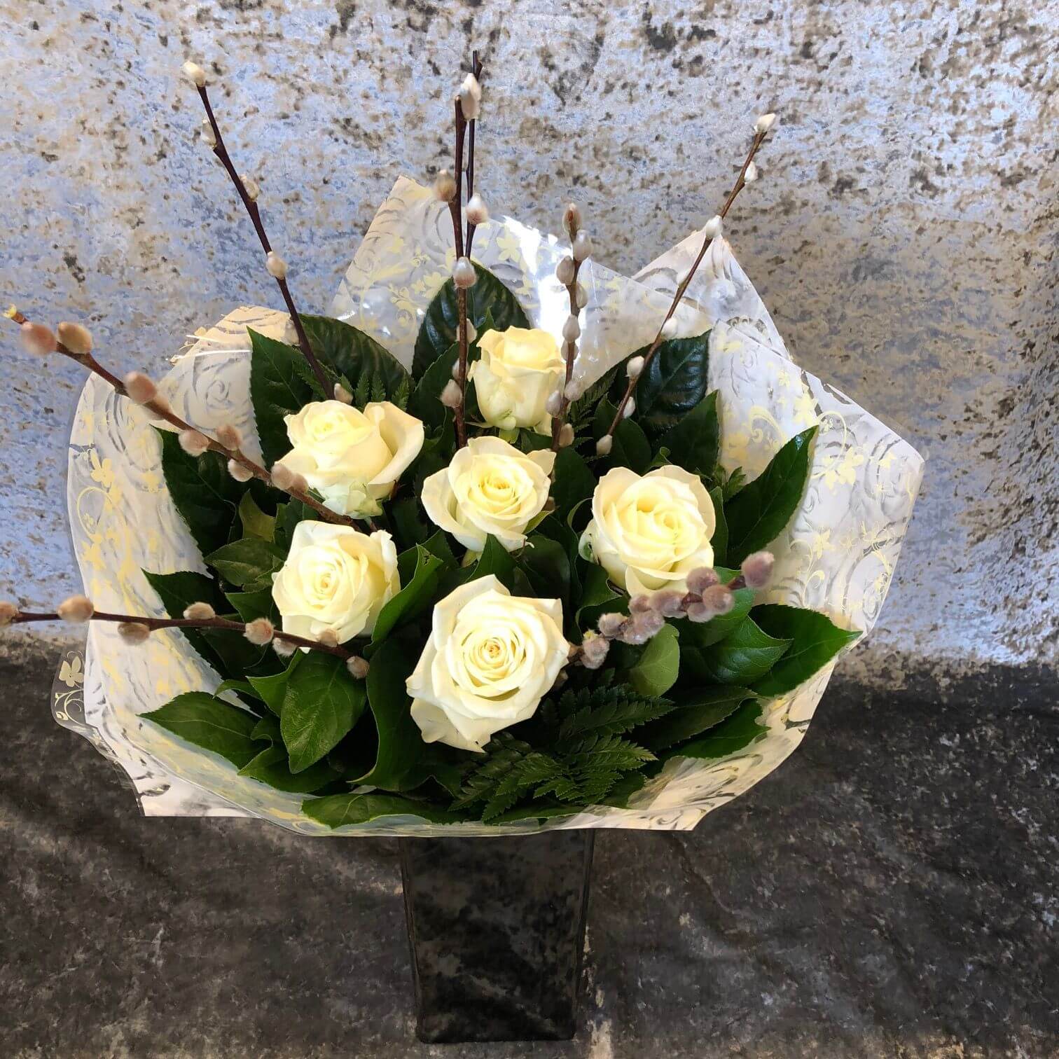 Six White Roses Hand Tied - BBL design Ecommerce